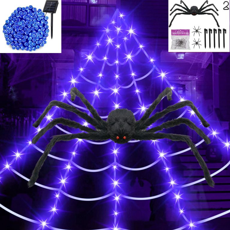 Halloween Giant Spider Web+100 LED String Light Indoor/Outdoor Garden ...