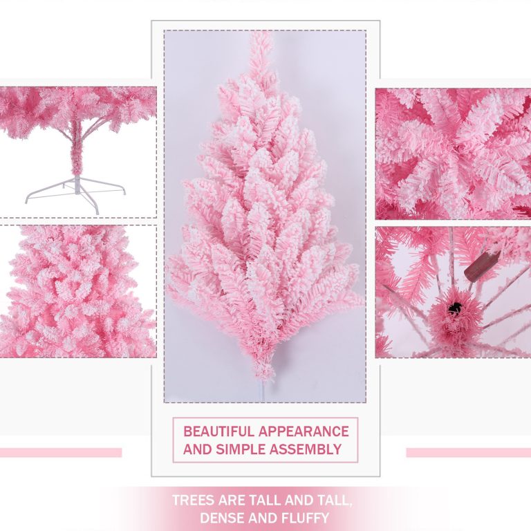 Pink Artificial Christmas Tree Snow Flocked 7-9ft Full Tree With Metal ...