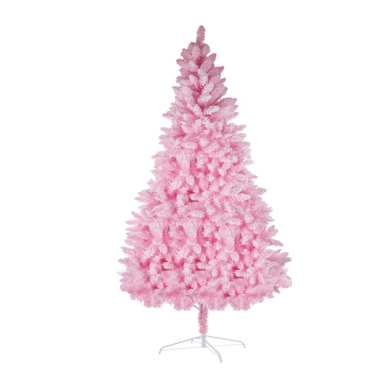 Pink Artificial Christmas Tree Snow Flocked 7-9ft Full Tree With Metal ...