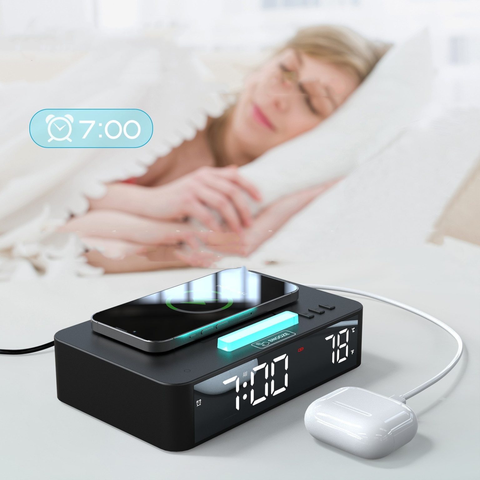 Smart Touch Wireless Charging Alarm Clock Mobile Charger Device ...