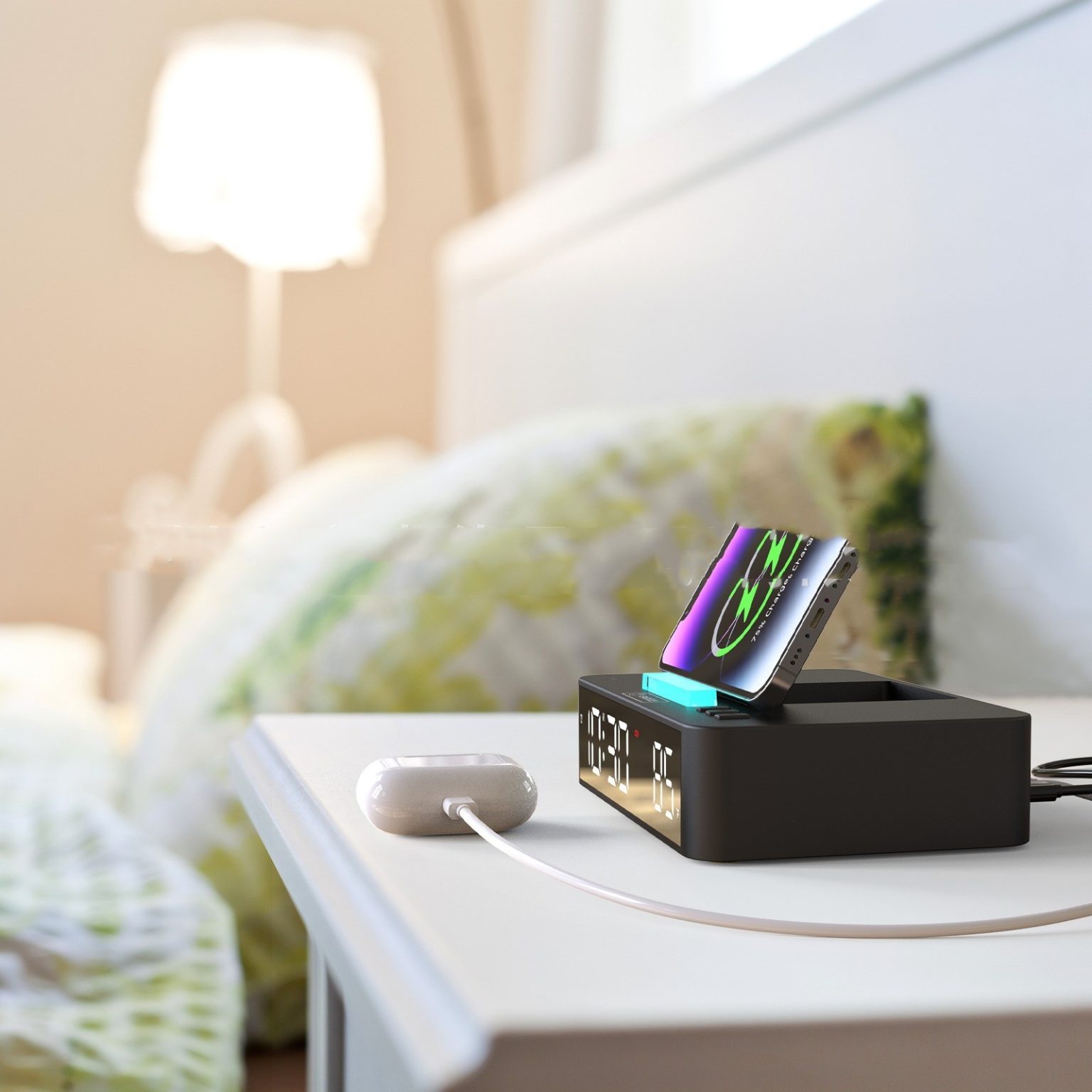 Smart Touch Wireless Charging Alarm Clock Mobile Charger Device ...