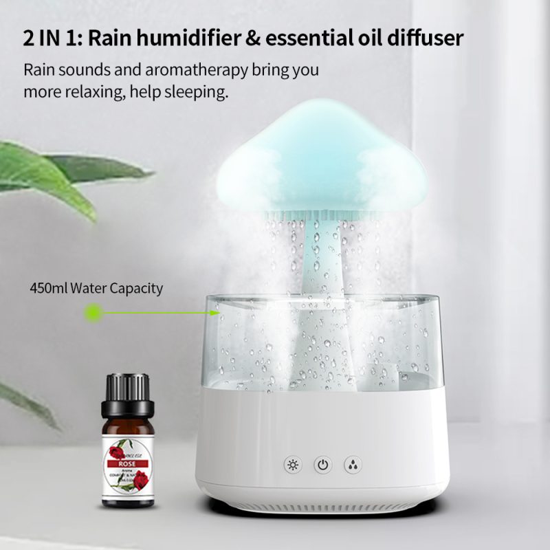2-in-1 Desk Light Humidifier Rain Cloud Aromatherapy Essential Oil Zen ...