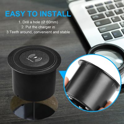 Fast Qi Wireless Charger Embedded in Desk/Table Dual USB Charging Port ...