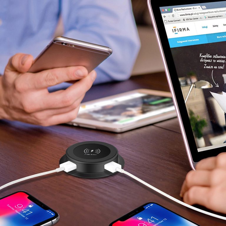 Fast Qi Wireless Charger Embedded in Desk/Table Dual USB Charging Port ...